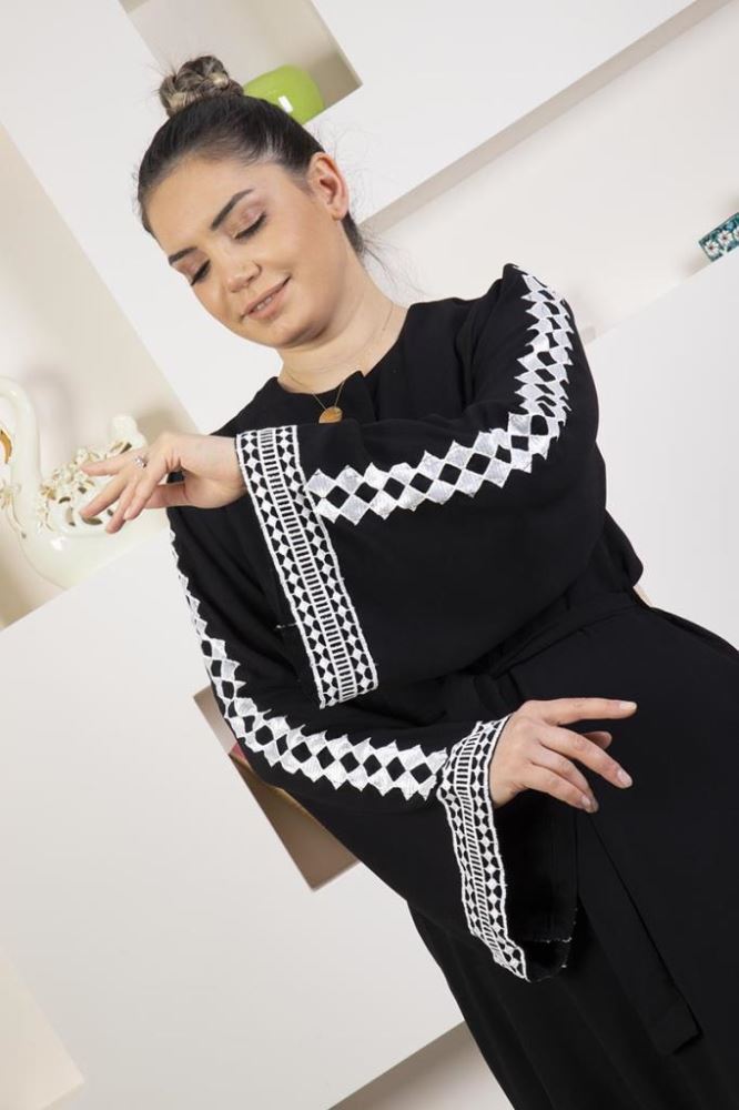 AbiyeSultan Siyah Danteli Abaya 4539-A.